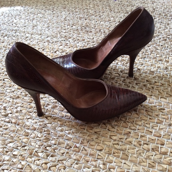 Vintage | Shoes | Vtg Mid Century Pointy Toe Stiletto Croc Embossed ...